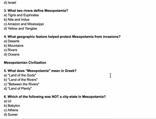 Topic 2: Civilizations and Peoples of the Fertile Crescent Assessment