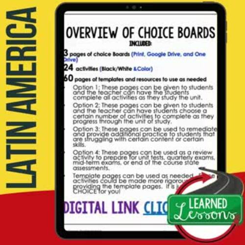 Geography Latin America Activities Choice Board, Digital Distance Learning