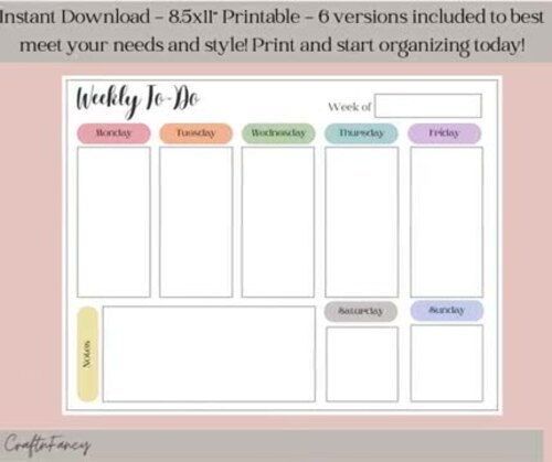 Weekly Schedule Template- Teacher Planner, Weekly To-Do - 6 Versions ...