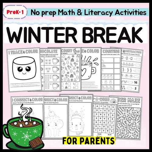 Kindergarten Winter Break packet at Home Activities | Holiday Math ...