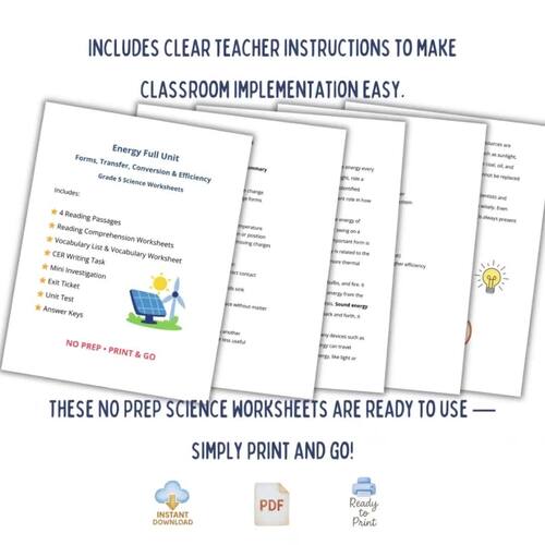 5th Grade Energy Unit | Worksheets, CER, Test | NGSS 4-PS3 by Ping Ping ...