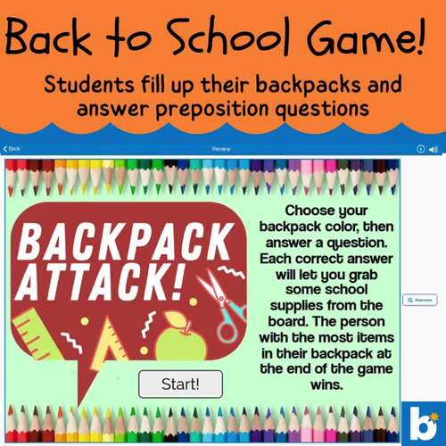 Prepositions Fill the Backpack Back to School Speech Boom Cards Game