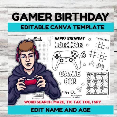 Printable Gamer Birthday Activity Sheet Template for Classroom Fun