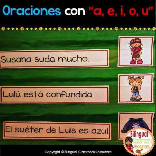 Sentence-To-Picture Match in Spanish - a,e,i,o,u- Oraciones con a,e,i,o,u
