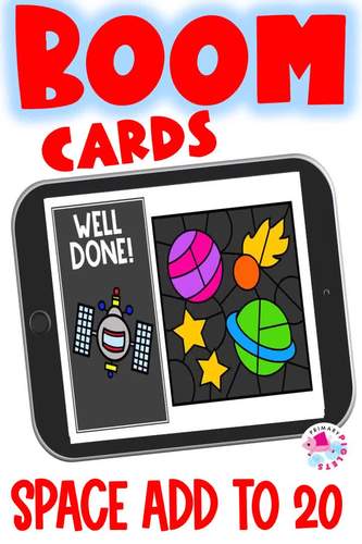 ADDITION TO 20 MATH BOOM CARDS - OUTER SPACE by Primary Piglets | TPT