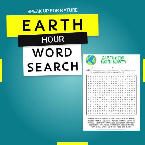 Earth Hour Word Search Puzzle - Earth Day Activity - Earth Day Word Search