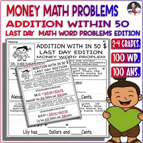 Last Day Math Money Word Problems Addition Within 50 - Fluency Score ...