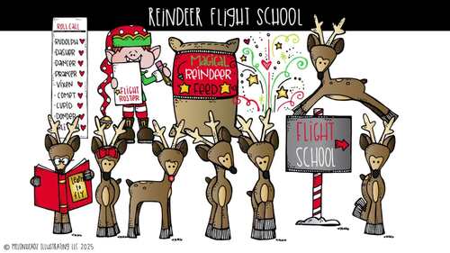 Reindeer Flight School clip art, Christmas clip art COLORED Version