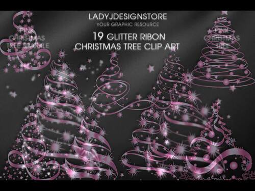Pink Ribbon Sparkle Christmas Tree Clip Art in PNG format by ...