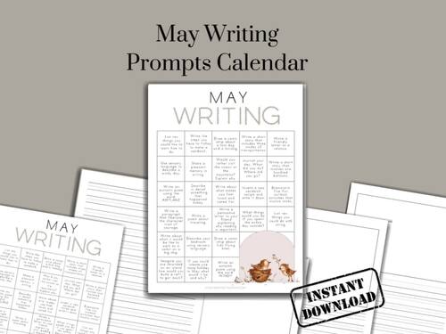 May Writing Prompts Calendar, Spring Writing Practice, 2nd, 3rd, 4th, 5th