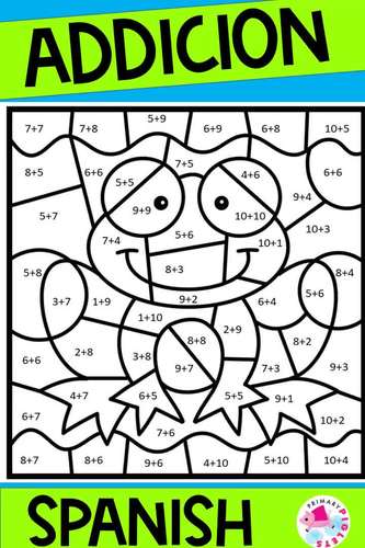 SPANISH COLOR BY NUMBER CODE - POND ANIMALS ADDITION TO 20 MATH FACTS ...