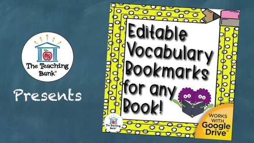 Editable and Digital Vocabulary Bookmarks and Charts for Any Book