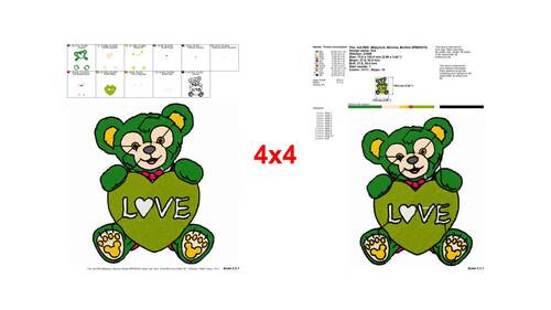 Cute teddy bear holding love heart embroidery designs - Instant Download