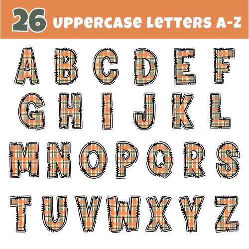 Fall Plaid Alphabet PNG | Rustic Letters & Numbers | Autumn Doodle Font ...