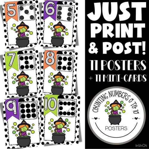 Halloween Themed Counting Numbers 0 to 10 Classroom Posters | TPT