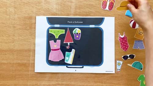 Pack a Suitcase Busy Book Page, Summer Vacation Worksheet for Toddlers