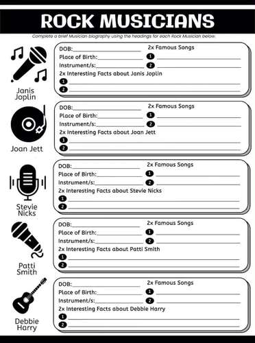 Genres of Music ROCK Music Unit Intro - Self Directed Printable Worksheets