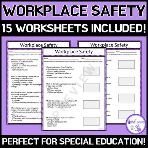 Workplace Safety Worksheets Packet Safety in the Workplace Scenarios ...