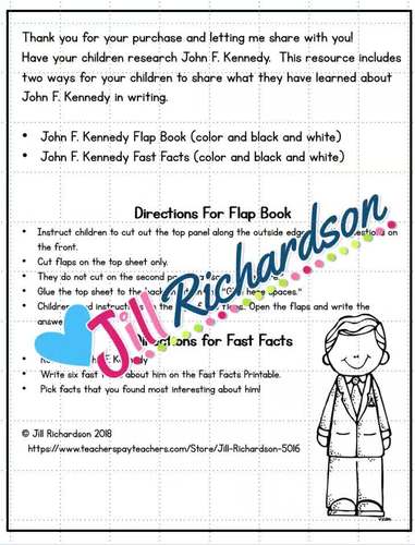 John F. Kennedy Writing US President Biography Template ESL by Jill ...