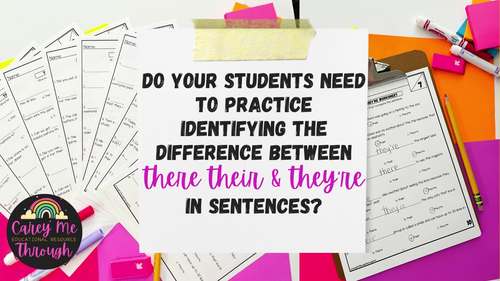 There, Their, They're Homophone NO PREP Worksheet for Grammar Centers