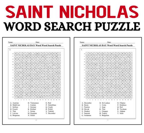 Saint Nicholas Word Search Puzzle - Vocabulary Activities | TPT