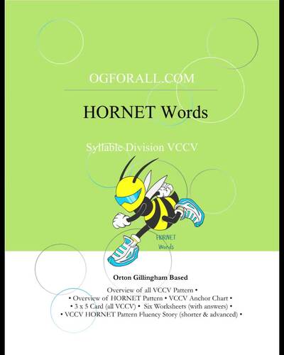 VCCV Syllable Division HORNET Words Workbook Orton Gillingham Based
