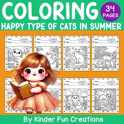 Cute Cats Breed Coloring Pages | Editable Canva Template & PDF | TPT