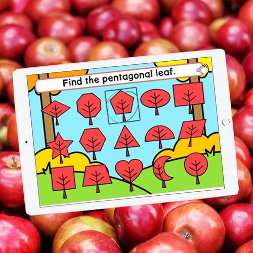 Find the pentagon with audio | Autumn shapes BOOM CARDS | TPT