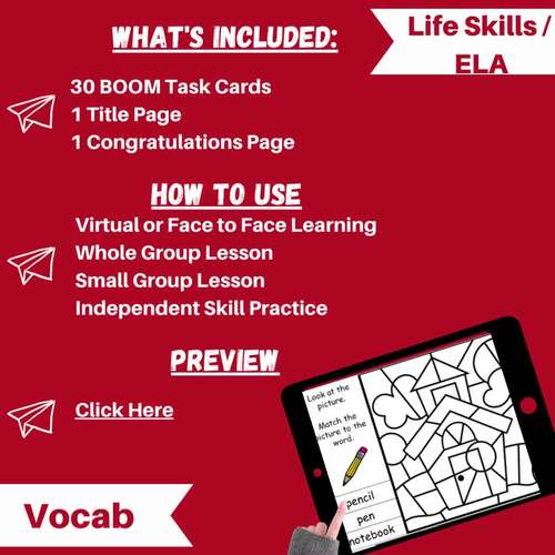 Back To School Functional Vocabulary Life Skills Sight Words (BOOM CARDS)