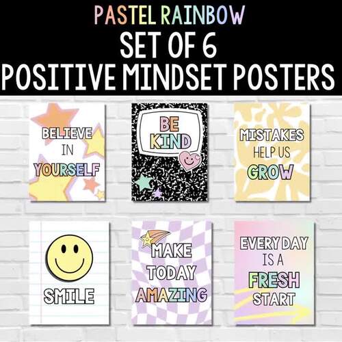 Positive Mindset Affirmation Posters Pastel Rainbow Printable Classroom ...