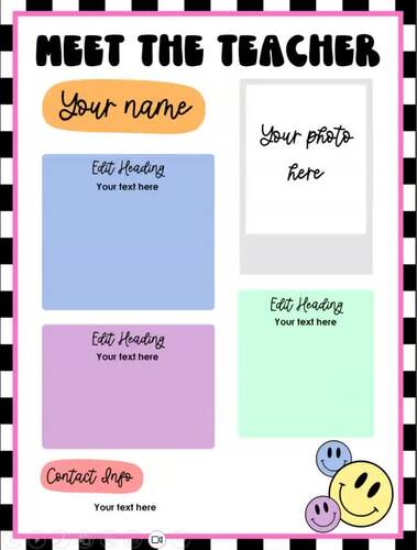 Groovy Smiles Meet the Teacher + Classroom News Template - EDITABLE