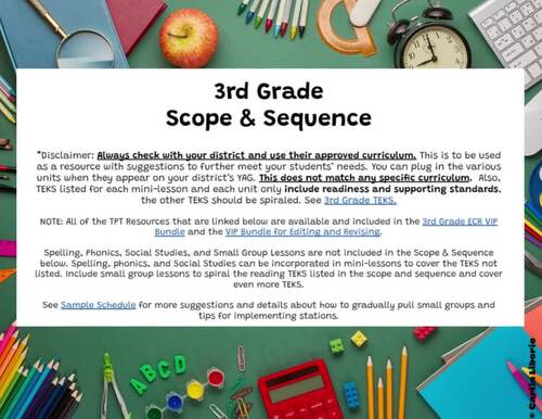 3rd Grade ELAR Scope & Sequence-Stations, Mini-Lessons, ECRs, STAAR, TEKS