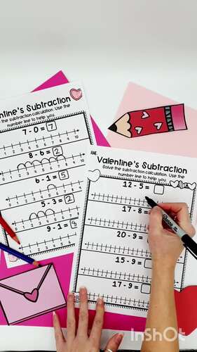 Valentines Day Subtraction with a Number Line Worksheets Kindergarten ...