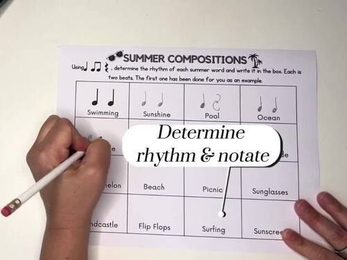 Summer-Themed Rhythm Composition Packet (Print & Go) for Elementary Music