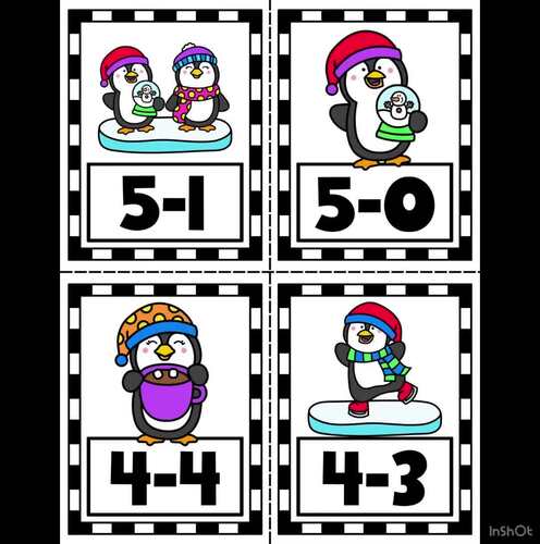 Add + Subtract within 5 Kindergarten Math Center Task Cards | TPT