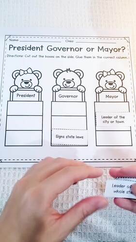 President Governor or Mayor? – Cut and Paste Sorting Activity | TPT