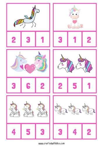 Unicorn Count and Clip Printable For Kids, Preschool and Kindergarten ...