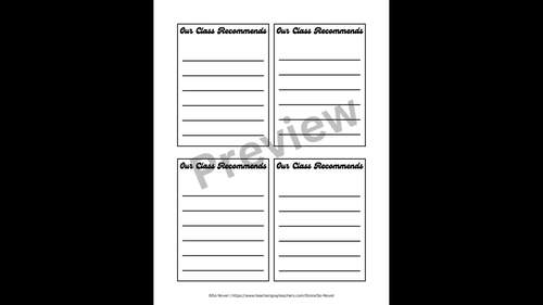 Book Recommendation Template - "Our Class Recommends" by So Novel