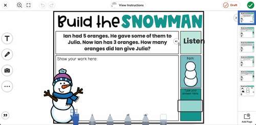 Math Problem Solving- Snowman (1-10) - Preloaded Seesaw (w/ recordings)
