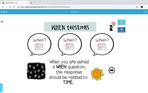 When Questions Related Text Responses| Wh Questions Boom™ Cards | TPT