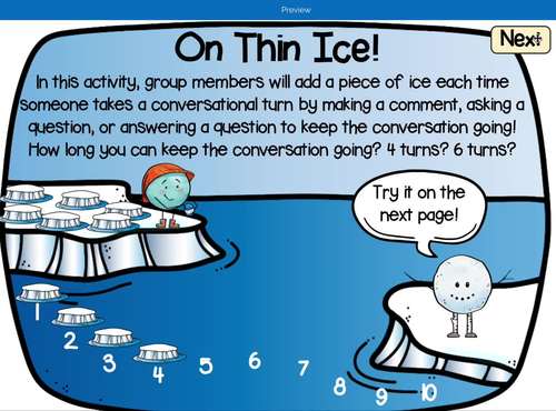 Winter Speech Therapy Ice breaker Topic Maintenance On Thin Ice Boom Cards™