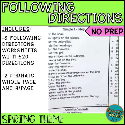 NO PREP Spring Speech Therapy Following Directions Scenes by Stacey ...