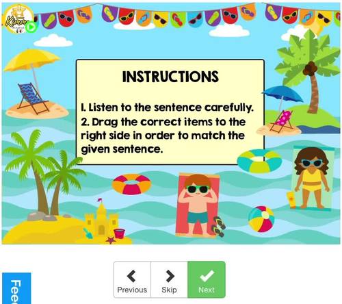 Summer Sentence Auditory Comprehension Boom Cards by Teacher Kimmy