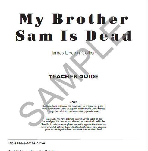 My Brother Sam Is Dead Novel Units® Teacher Guide Novel Study | TPT