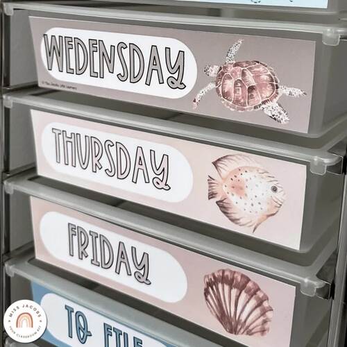 Teacher Trolley Labels | 10 Drawer cart labels | Editable Modern Ocean ...