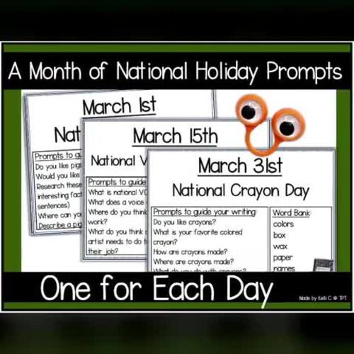 Journal Writing Prompts for The Daily National Holidays in March by Kelli C