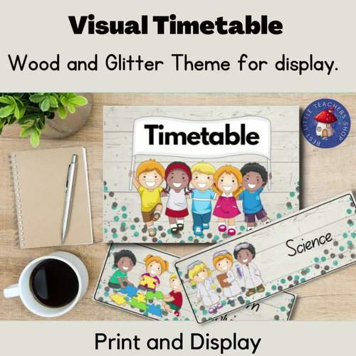 Visual Schedule - Visual Classroom Daily Schedule - Wood and Glitter Theme.