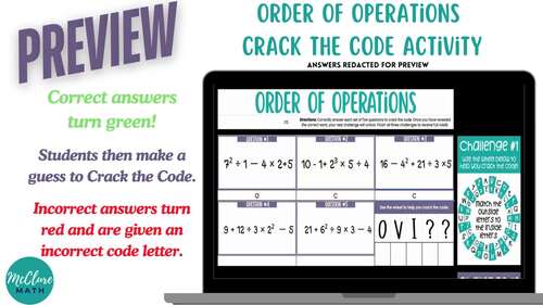 Back to School Order of Operations Crack the Code Digital Activity ...
