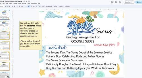 June Reading Passages Series 1 Set of 5, w/ Comprehension, DIGITAL & PDF