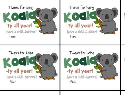 Cute Koala End of Year Gift Tag-Thanks for being Koala-ty all year ...